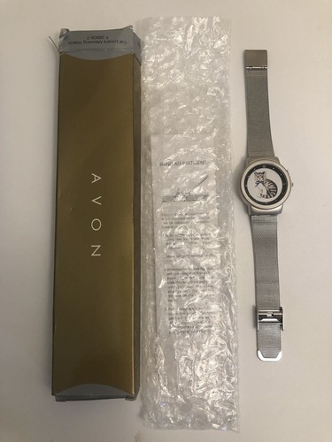 New Vtg 2000 Avon Cat Lovers Meowing Watch Silver Tone Gray Tabby ...