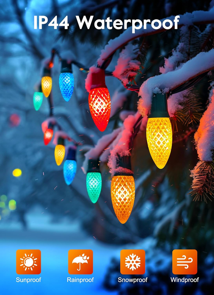Outdoor Christmas Lights, 100 Ft LED Commercial String Lights with ...