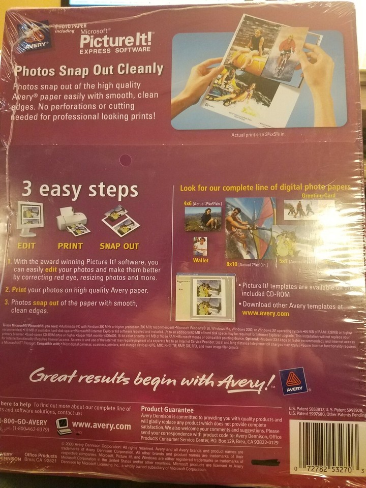 Avery Ink Jet 4 X 6 Glossy Digital Photo Paper 12 Sheets Microsoft ...