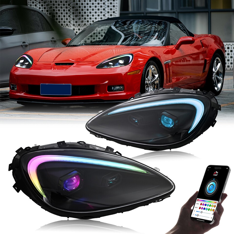RGB Demon Eye LED Headlights For Chevrolet Corvette C6 Head Lamps ...