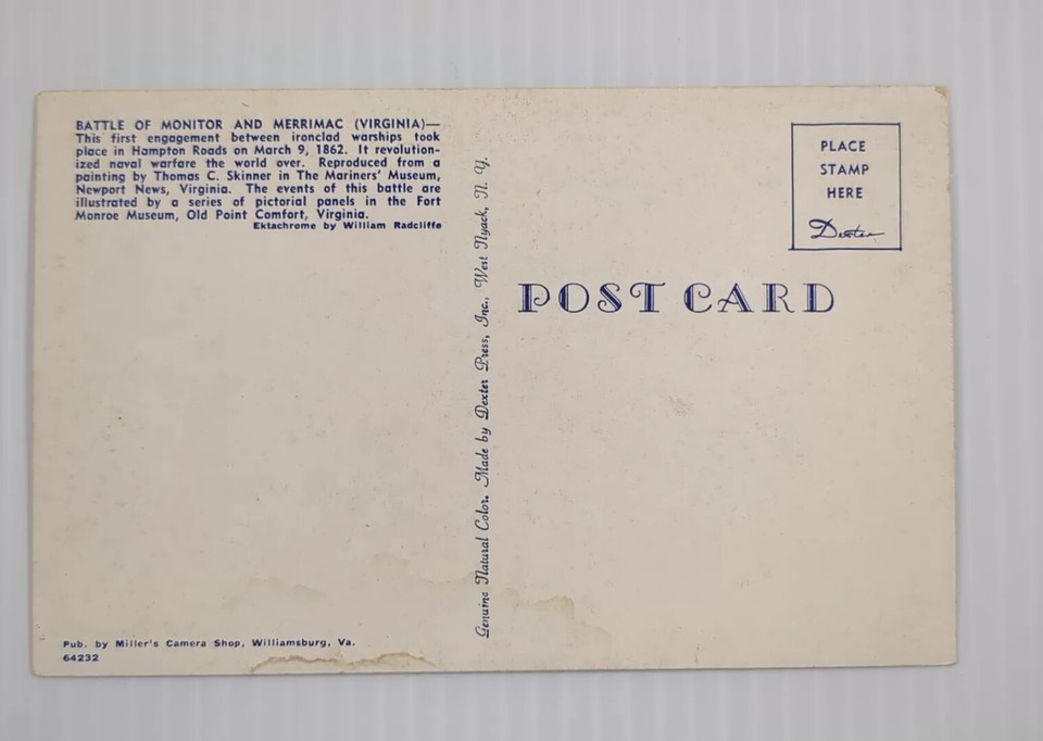 Monitor & Merrimac Warship Civil War Battle of Hampton Roads Postcard ...