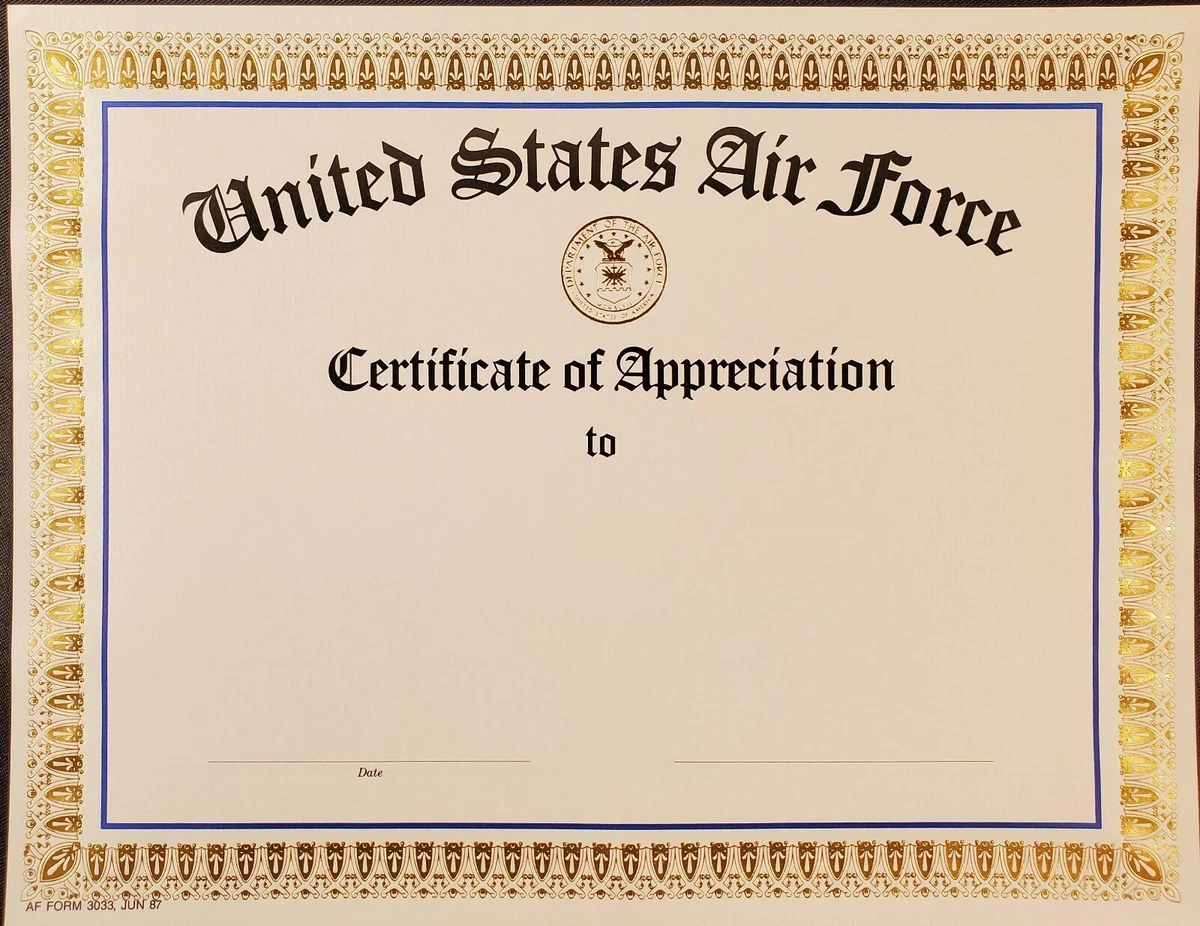 Air Force Certificate Of Appreciation Template