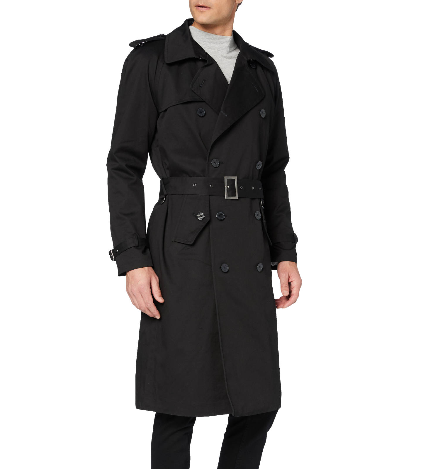 Men Traditional Double Breasted Long Trench Coat Raincoat Cotton ...