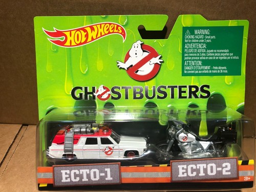 1/64 HOT WHEELS 2 CAR SET GHOSTBUSTERS ECTO-1 AMBULANE HEARSE ECTO-2 ...