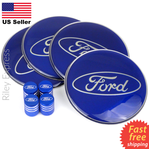 Blue FORD Wheel Center Cap Sticker Decals 2.55" & Blue FORD Tire Valve ...