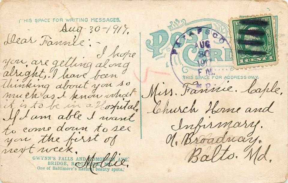 Postcard Baltimore Gwynn Falls Bridge Edmondson Ave White Border 1917 ...