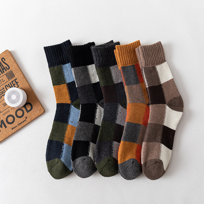 5 Pairs Winter Mens Thick Warm Wool Cashmere Socks Soft Striped Sports ...
