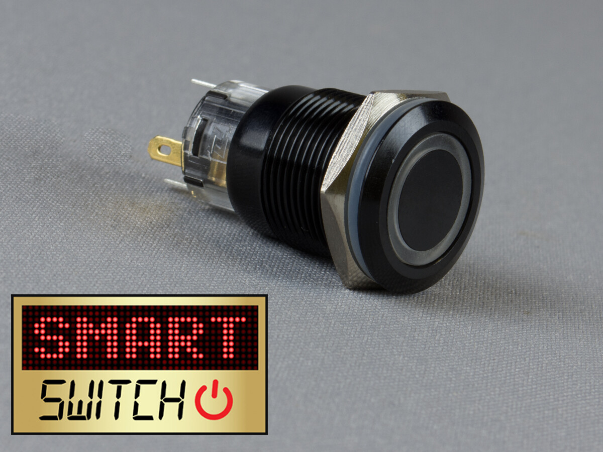 SmartSwitch 22mm 12V/24V BLACK Metal Latching Angel Halo Illuminated ...