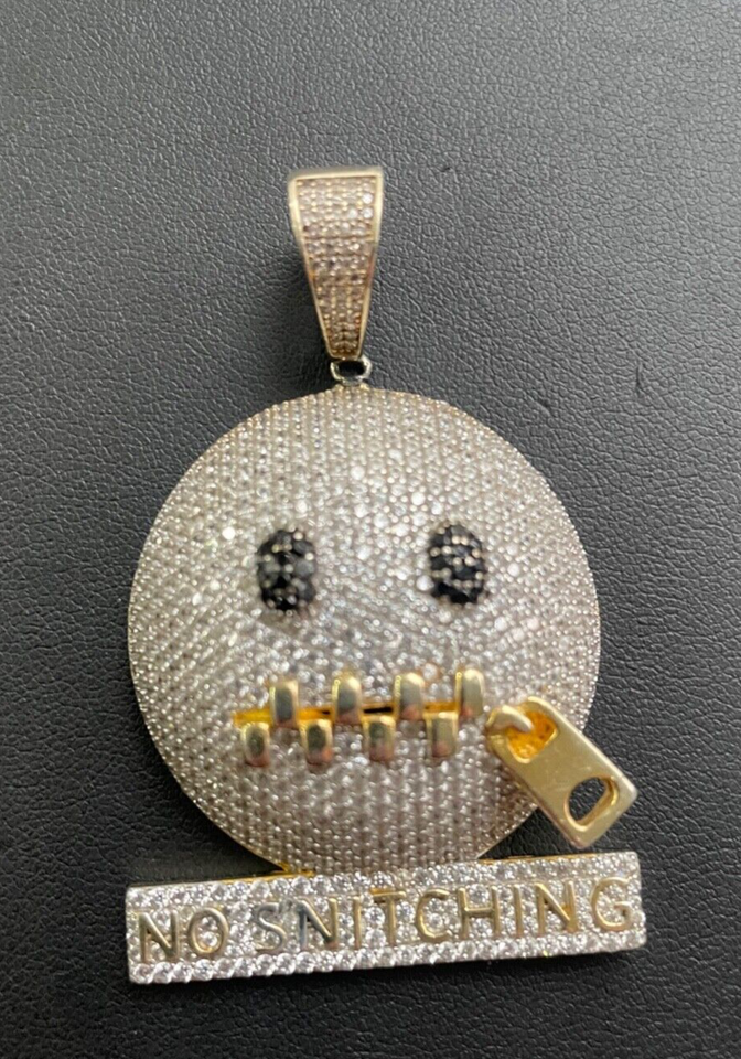 Sterling Silver & 14kt Gold Inlay "NO SNITCHING" 60mmx 38mm Pendant ...