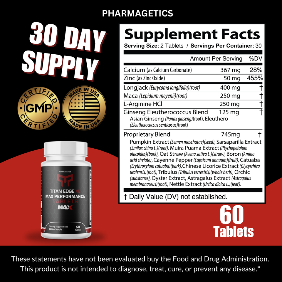 Titan Edge XL Max Tablets - TitanEdge XL Max Supplement - 2 Bottles | eBay