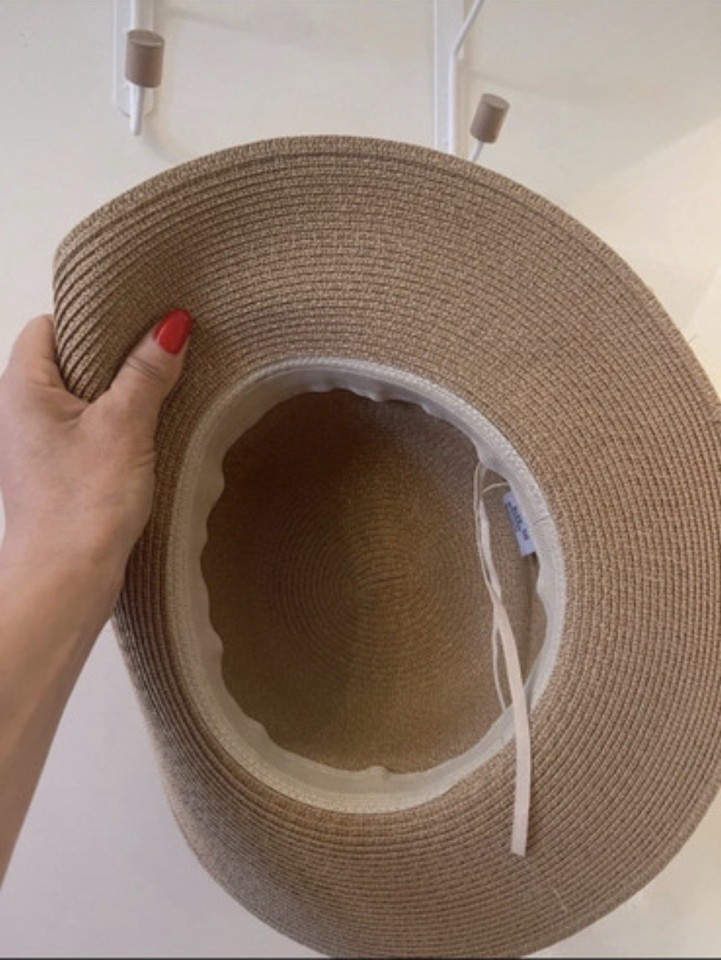 Women’s Wide Brim Straw Sun Hat S Beige with Black Buckle Band Beach ...