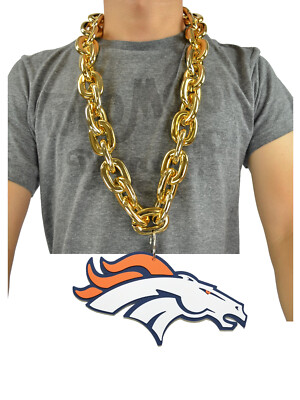 New NFL Denver Broncos GOLD Color Fan Chain Necklace Foam 847624067091 ...