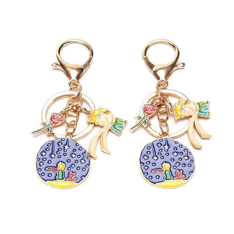Fashion Metal Rose Keychains Starry Little Prince Keyring Creative Boy ...