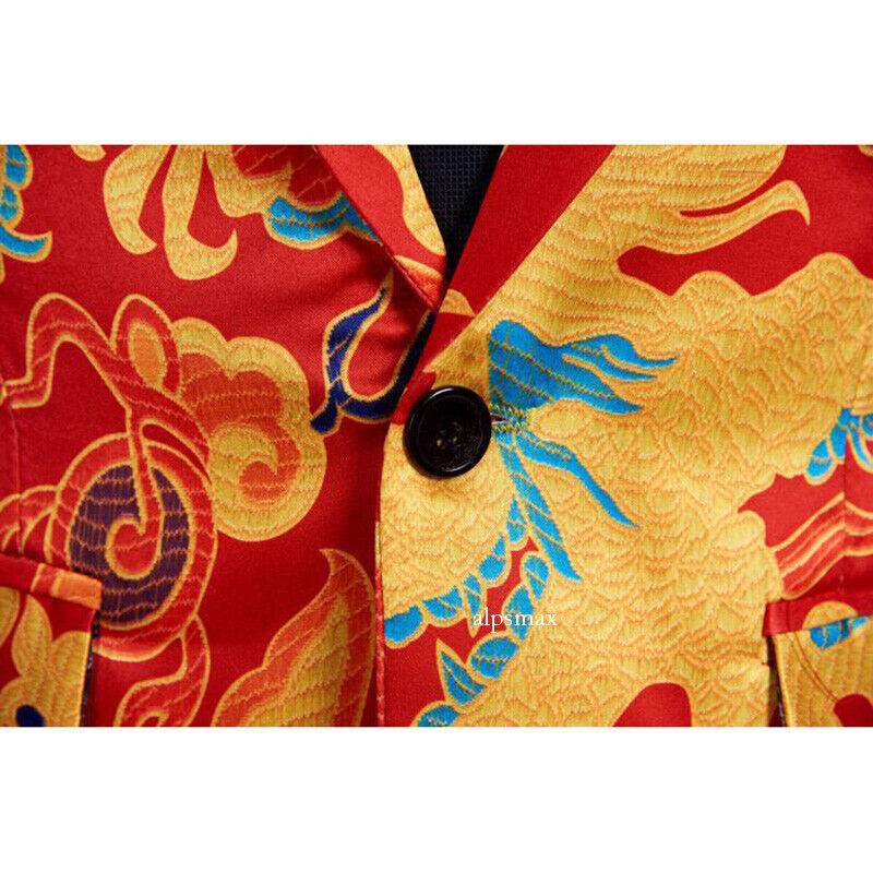 Men Embroidered Dragon Slim Jacket Suits Blazer Fancy Dress Showman ...