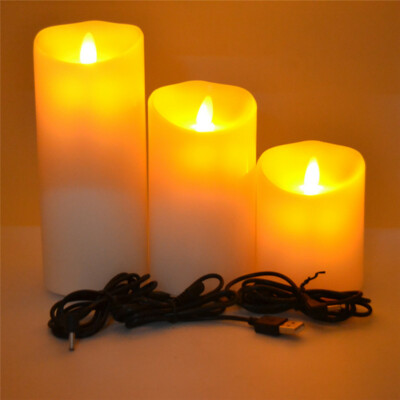 Set of 3 Rechargeable USB Flickering LED Candles Flameless Pillar with ...