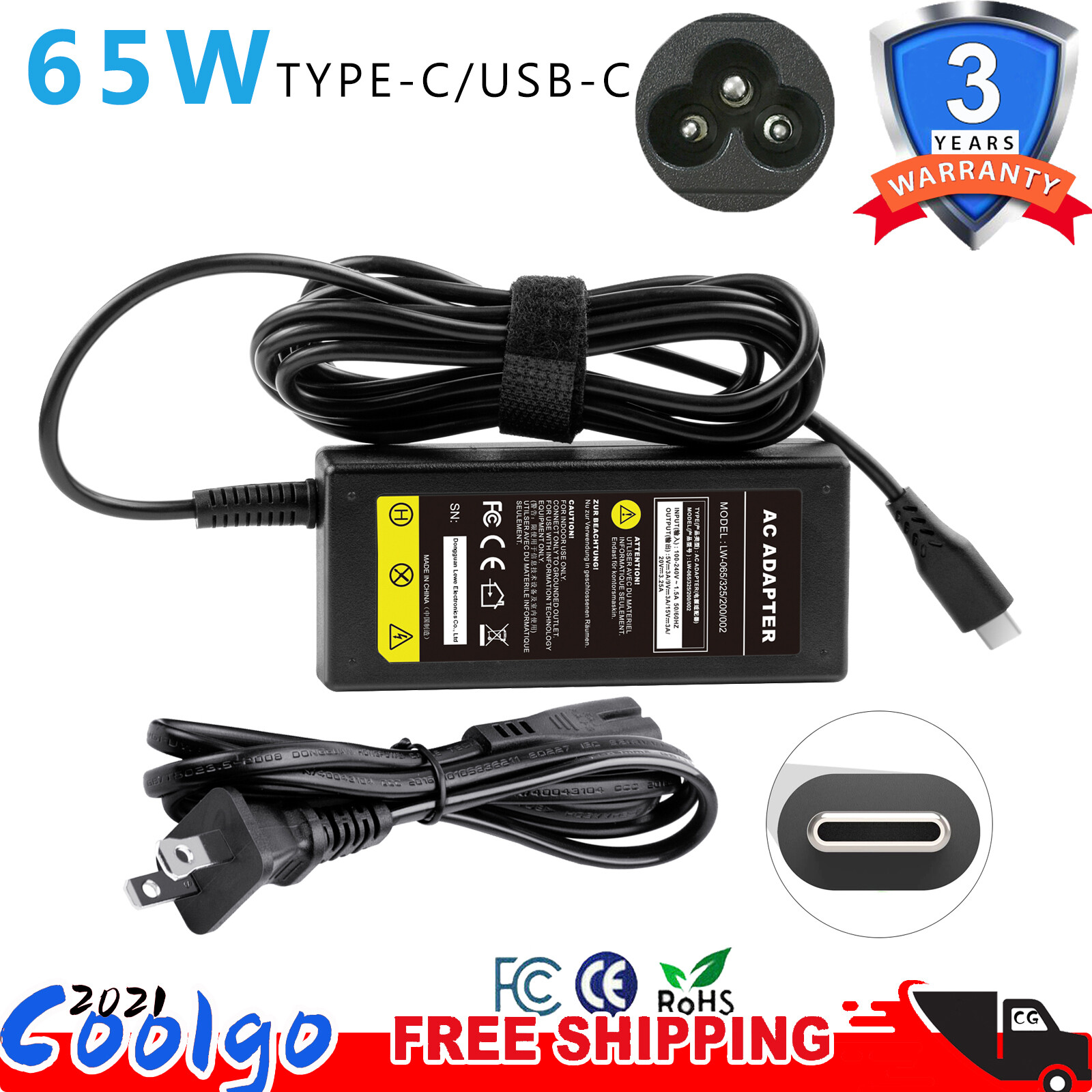 65W USB Type-C USB C for Dell DA45NM170 DA65NM170 DA65NM190 AC Adapter ...