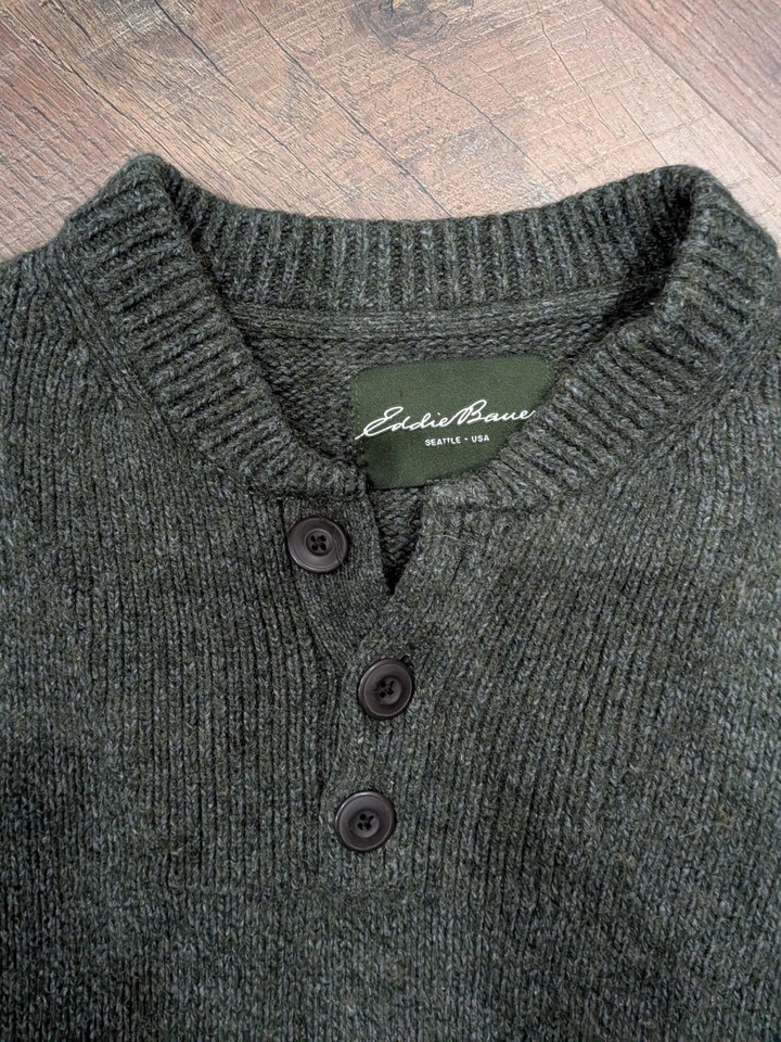 Eddie Bauer Men’s Green 3-Button Sweater Henley Knit Pullover Size M | eBay