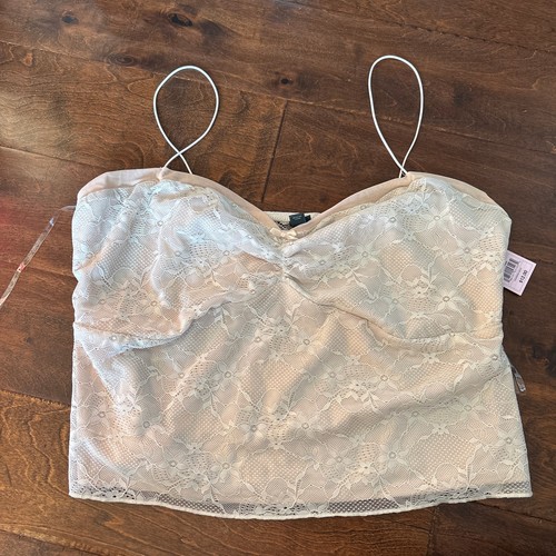 NWT Wild Fable Mesh Lace Crop Cami Tank Top Cream Nude Women's Size XXL ...