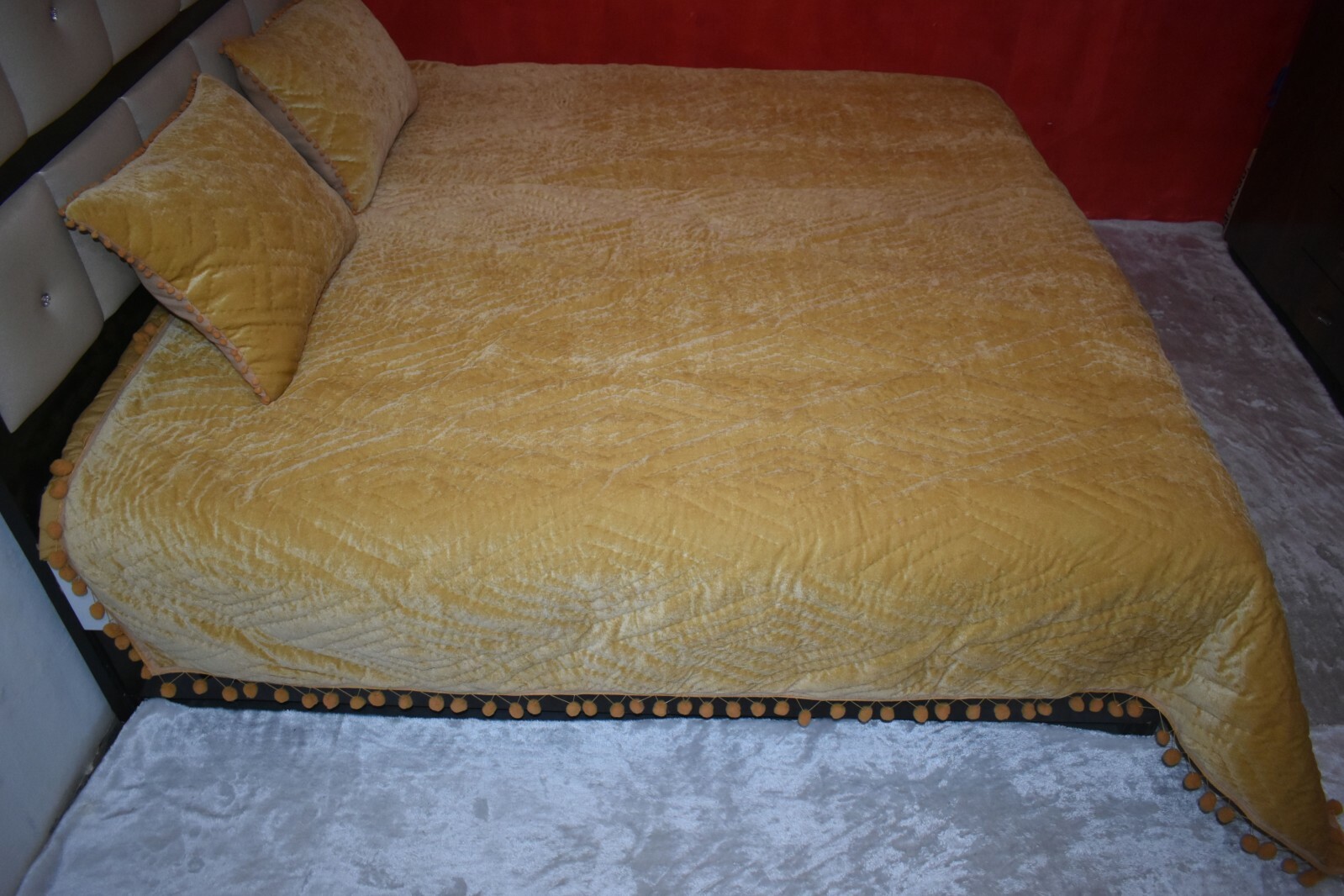 Gold velvet comforter blankets and handmade bedspread (Queen 90X90 inch ...