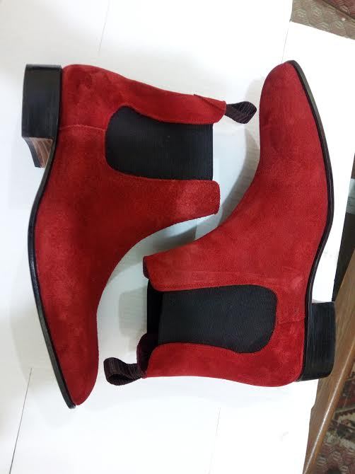 Handmade Mens Red color Chelsea boot, Men Red ankle suede leather sole ...
