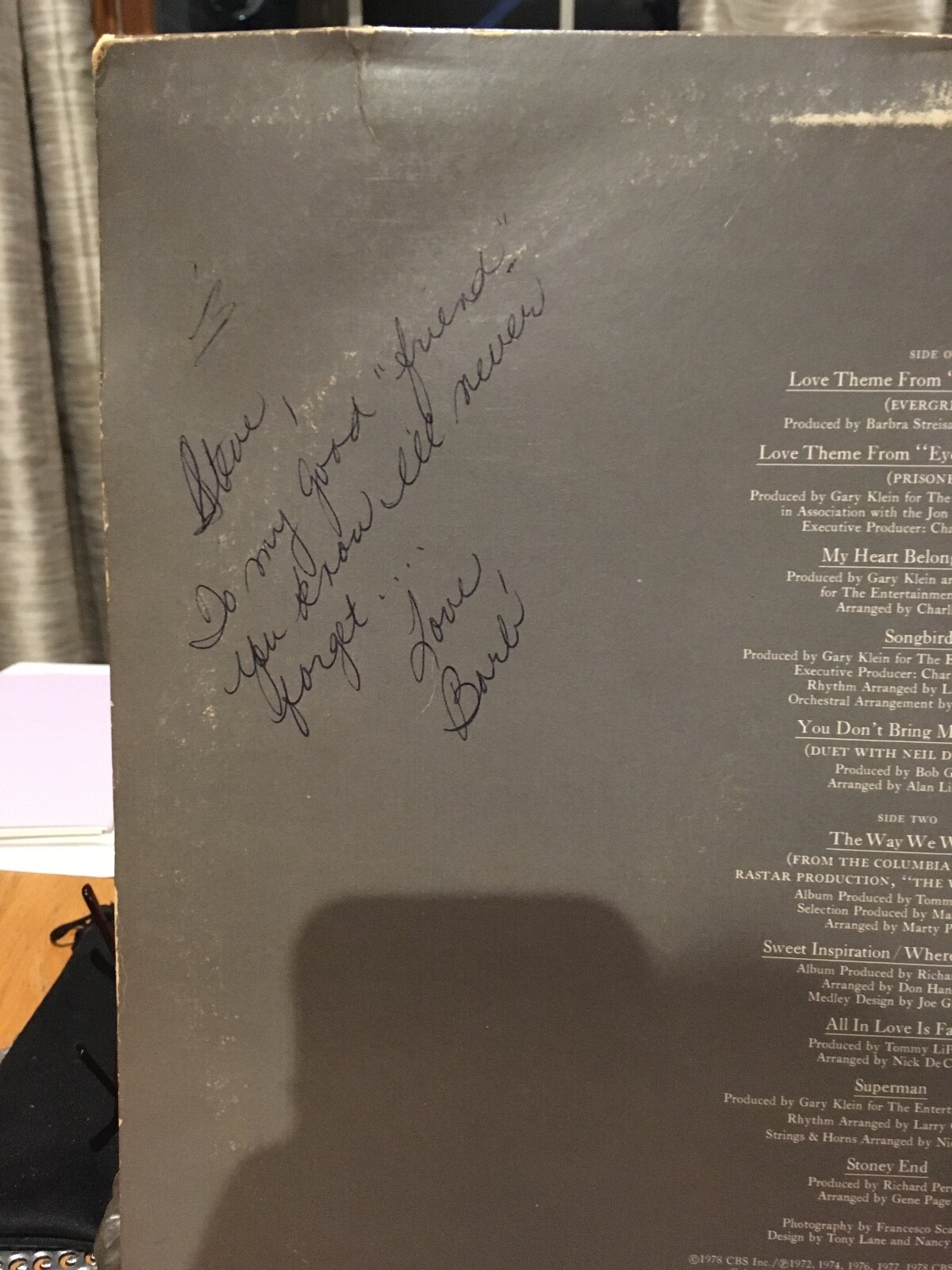 autographed album cover Barbra Streisand Greatest Hits...with a special ...