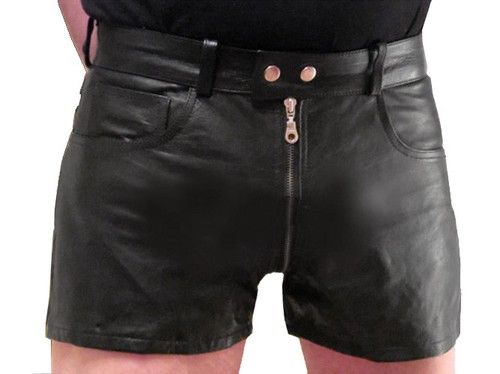 LEDERSHORTS schwarz Lederhose kurz neu durchgehender Zip leather shorts ...