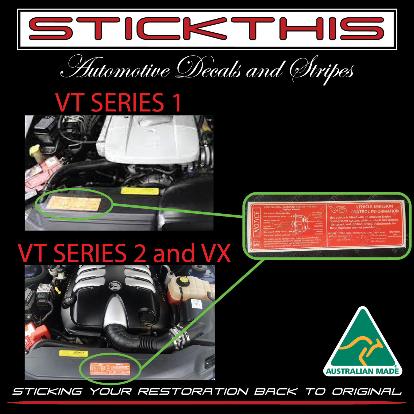 Vehicle Emission Control SRS Decal Sticker MC - VT late S1 5.7 For ...