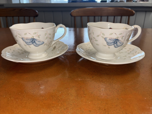 Two Gorgeous LENOX BUTTERFLY MEADOW Tea Cups & Saucers By Laurie ...