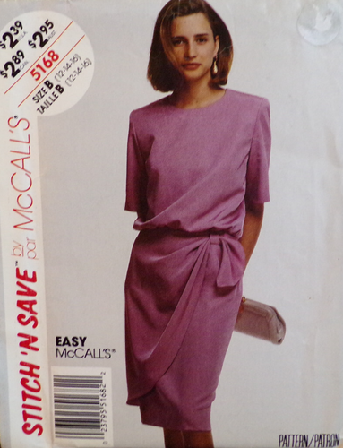 McCall's Sewing Pattern 5168 Misses Dress Back Slit Sarong Look Size 12 ...