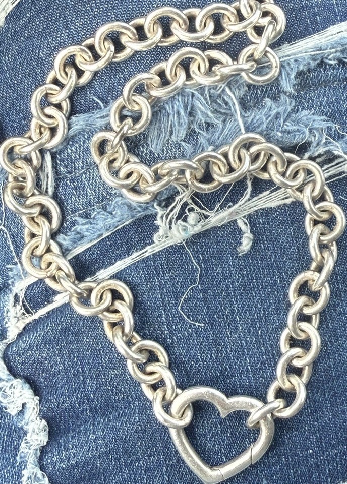 TIFFANY & Co. Sterling Silver Large OPEN HEART CLASP Heavy Necklace 16 ...
