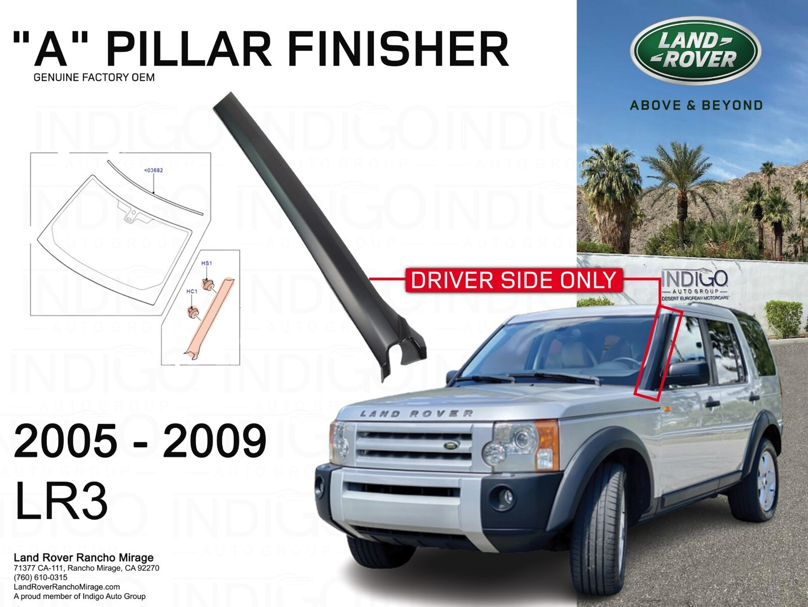 LAND ROVER MOULDING "A" PILLAR OUTER FINISHER SATIN BLACK LH LR3 ...
