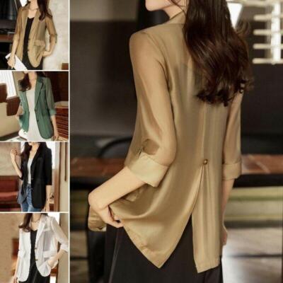 Women's Casual Blazer Suit Jackets Coats 3/4 Sleeve Back Slit Workwear ...
