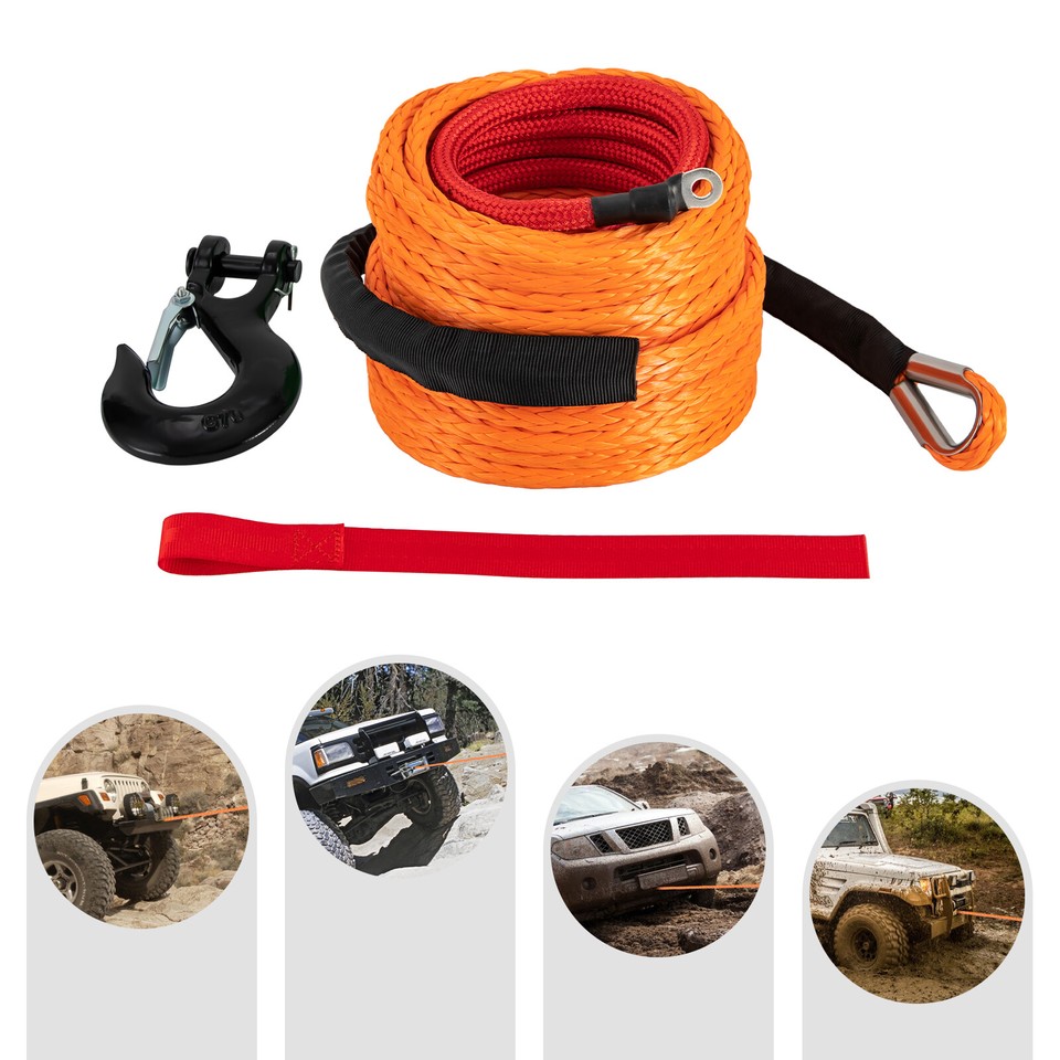 3/8"x 60FT Synthetic Winch Rope Line Recovery Cable 19854 LBS for UTV ...