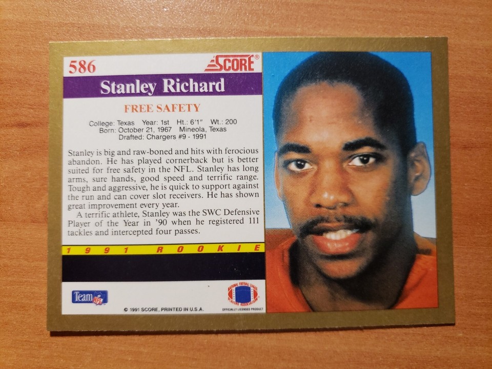 1991 Score #586 Stanley Richard - Rookie - San Diego Chargers - NFL ...