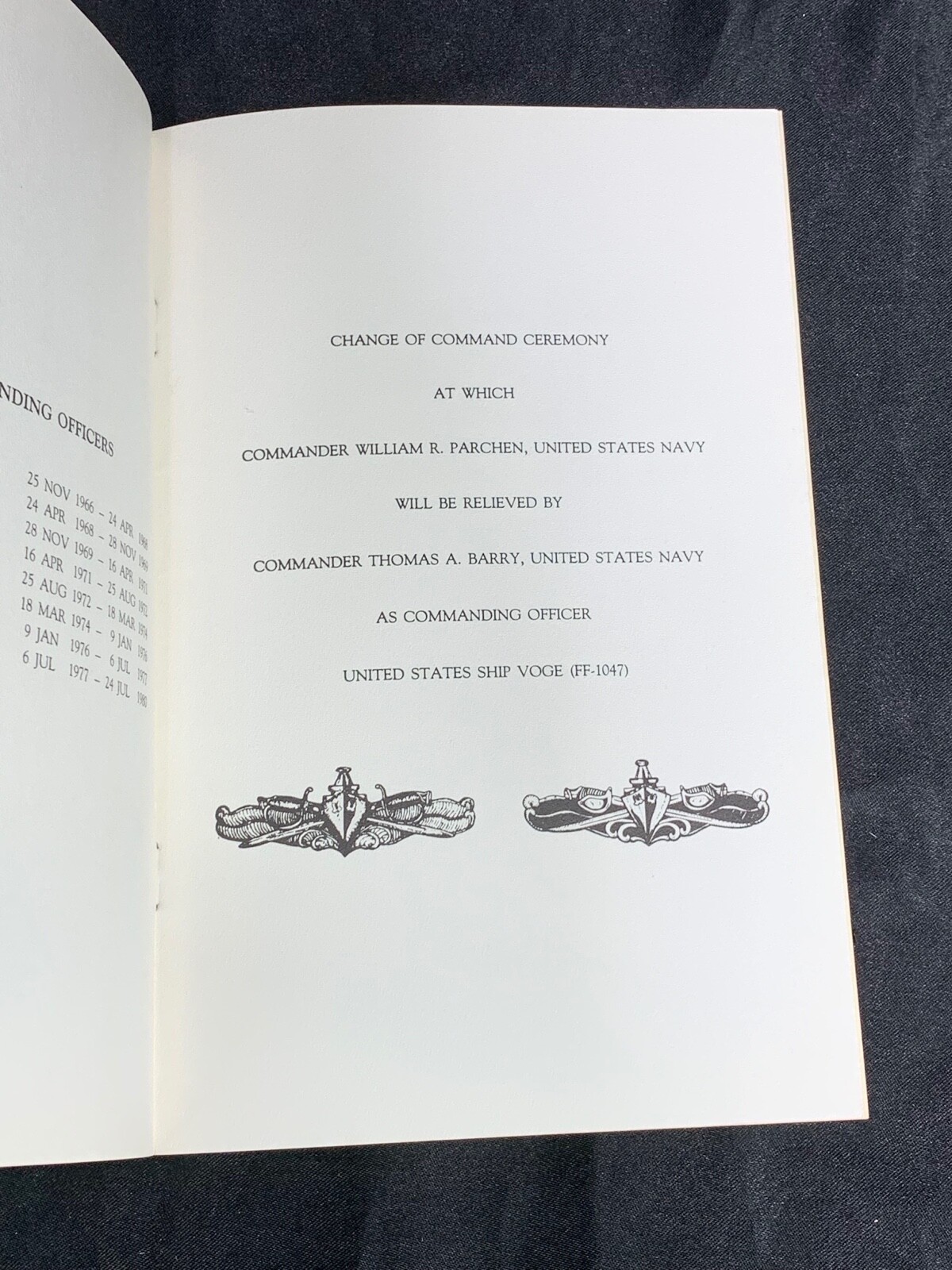 1982 USS Voge FF-1047 Change Of Command Brochure | eBay