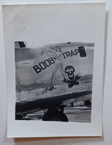 WWII Nose Art Booby Trap w/ Lady in high heels + Skull 3 7/8" x 2 1/4 ...