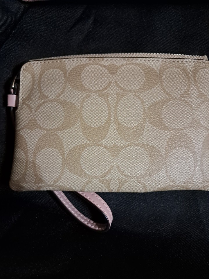 Coach Signature Logo Wristlet Pink And Kakhi | eBay
