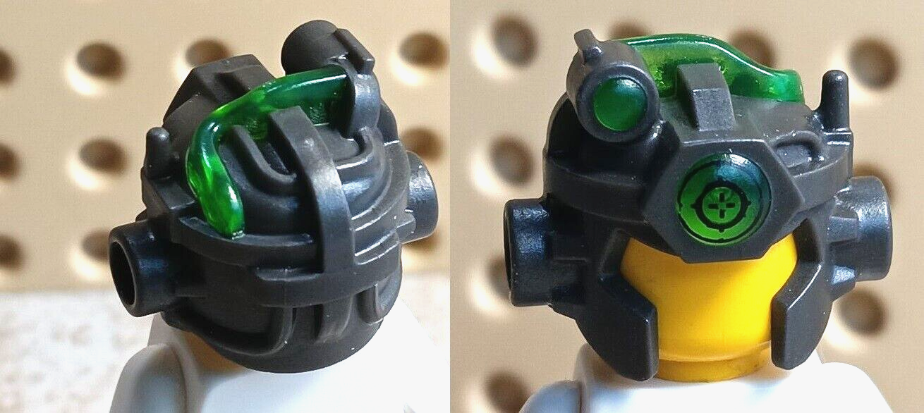 LEGO Trans Green Helmet Gray TERABYTE Cyborg Target Center Headlight ...