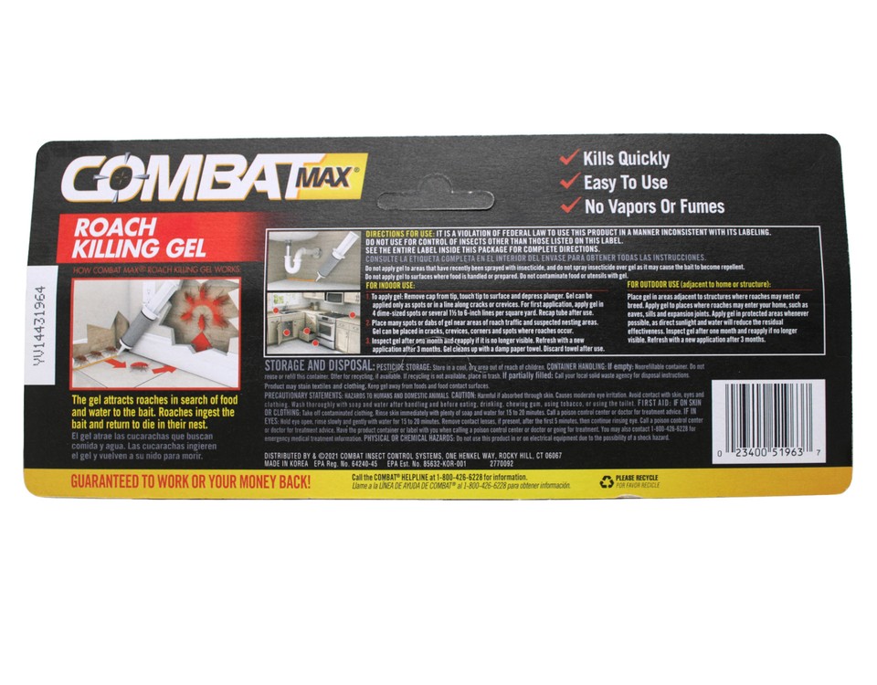 Combat Max Roach Killing Gel for Indoor and Outdoor Use, 1 Syringe, 2 ...