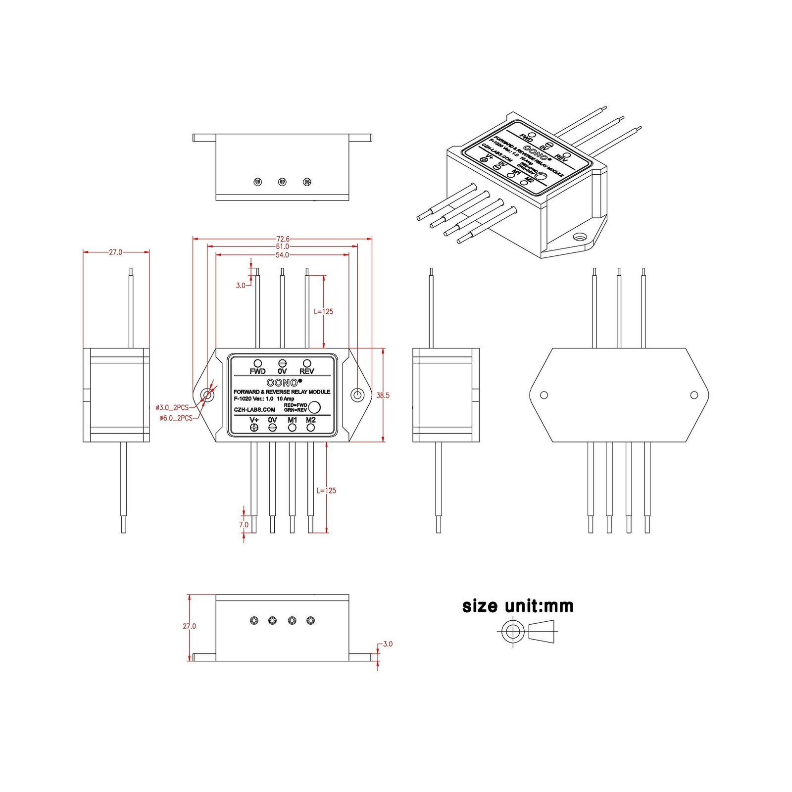 OONO 1Pcs Forward & Reverse Relay Module for Motor/Linear Actuator 10 ...