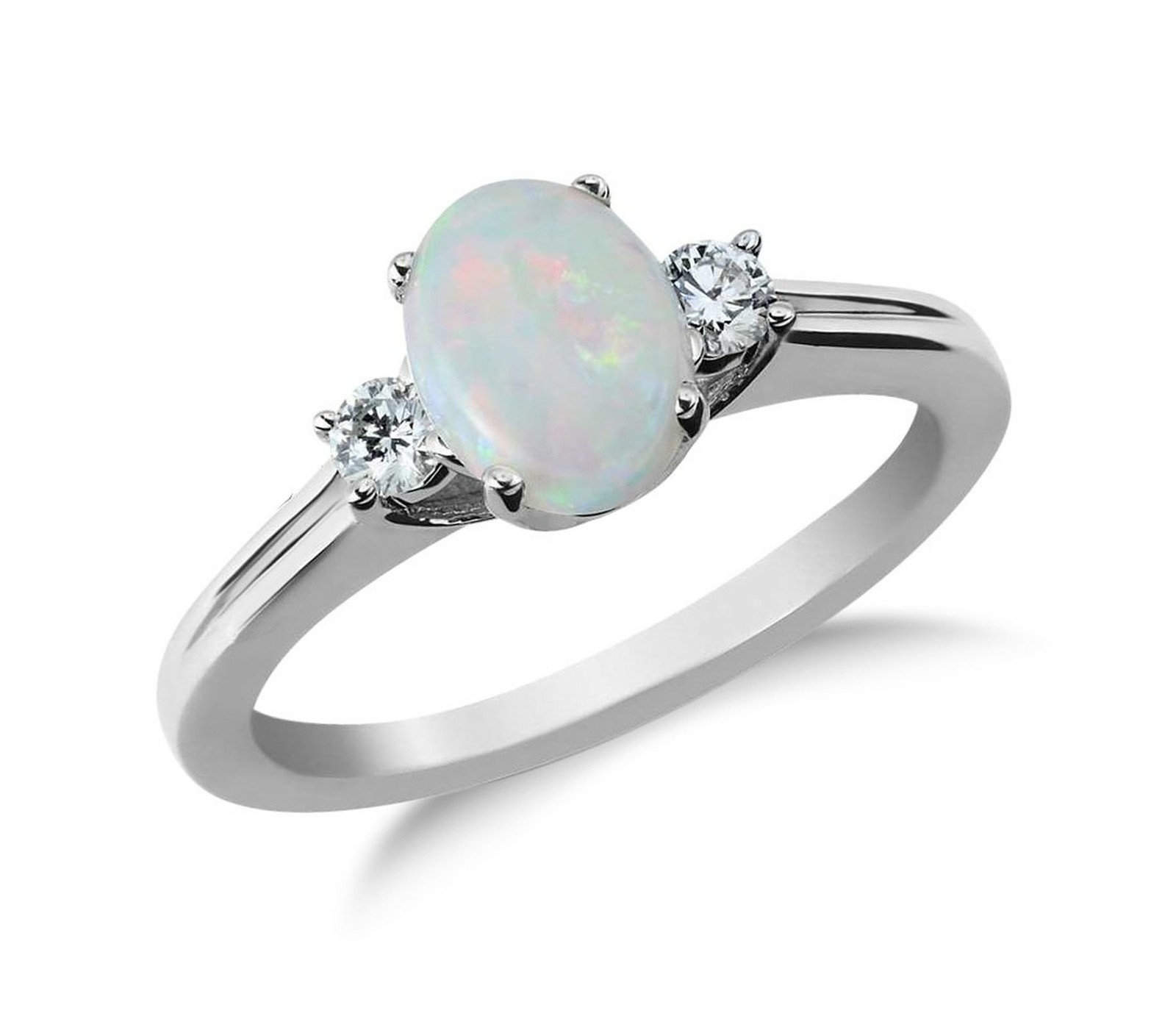 Voss+Agin Genuine Opal and Diamond 3 Stone Ring in 14K White Gold | eBay