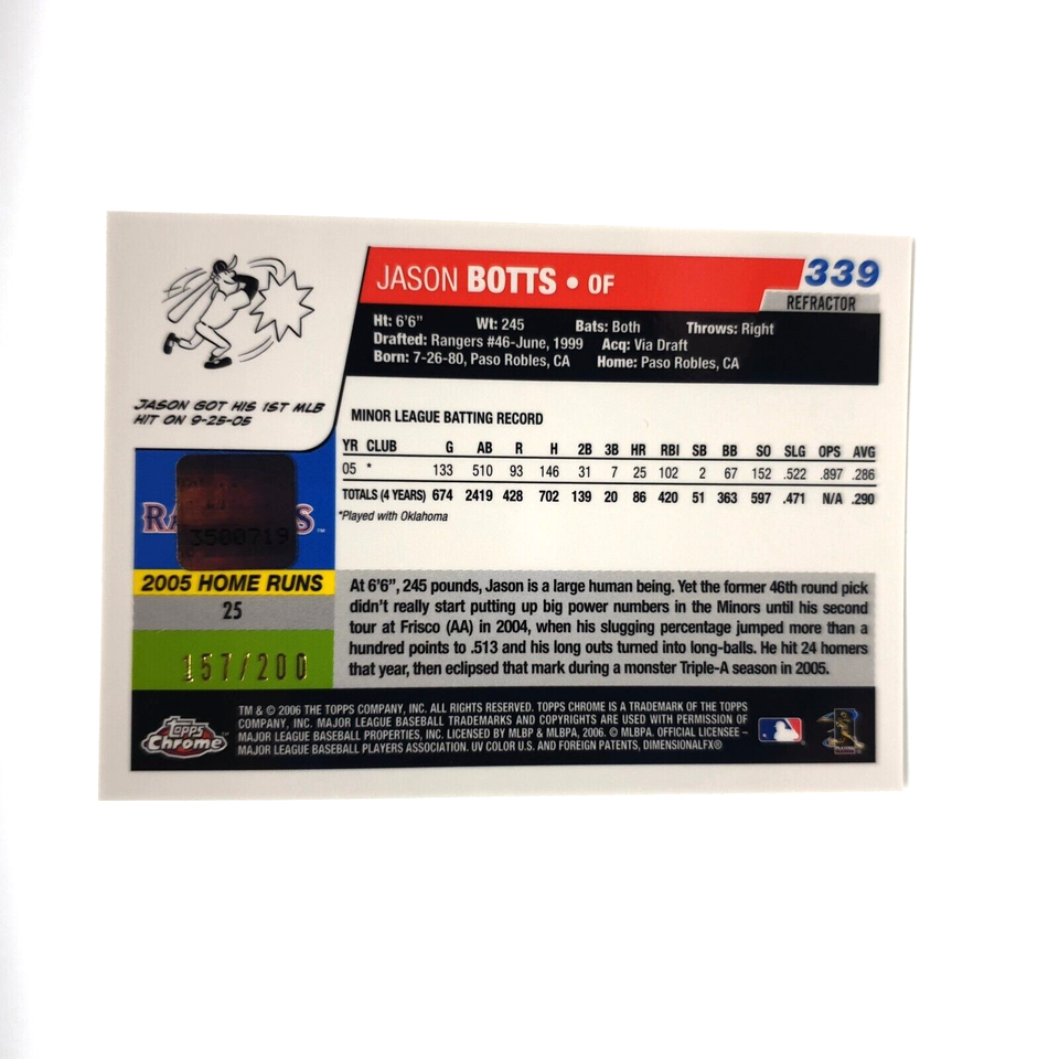 2006 Topps Chrome Black Refractor 157 of 200 Jason Botts #339 ...