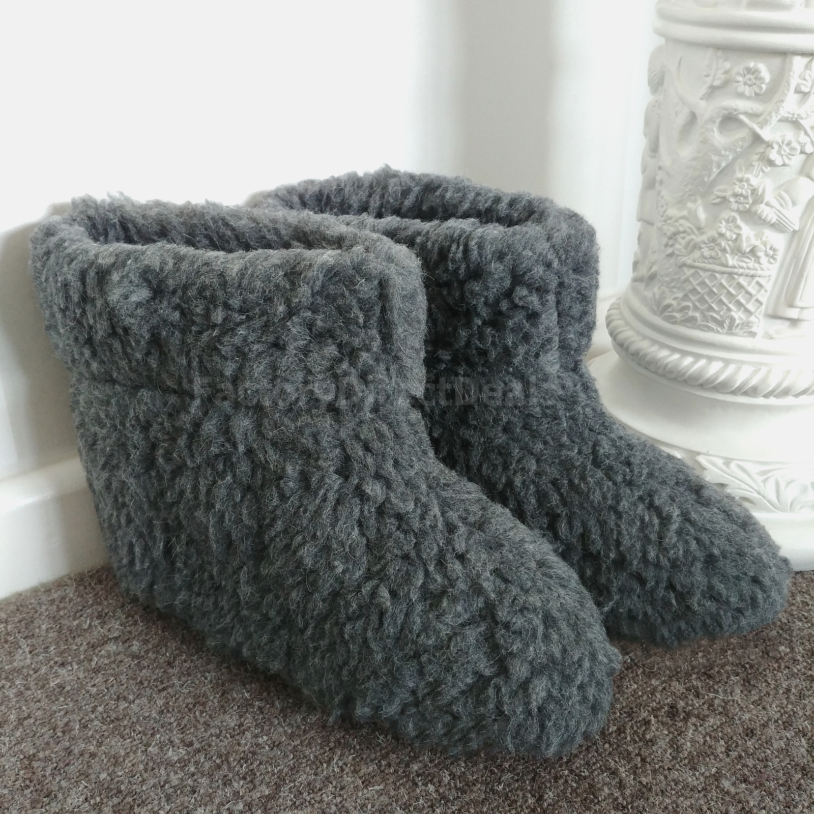 Merino's Grey Sheep Wool Boots Slippers Sheepskin Real Suede Sole ...