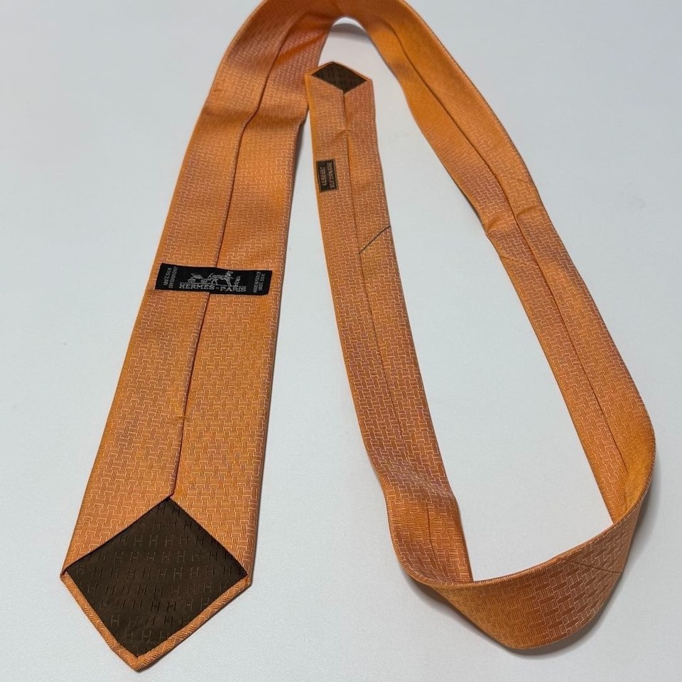 HERMES H Logo One Point Orange Tie 068211 | eBay UK