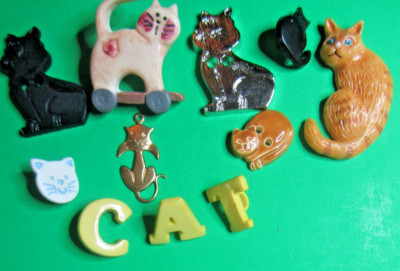 (11) KITTY CAT PLASTIC SHANK & 2-HOLE NOVELTY CRAFT BUTTON EMBELLISH ...