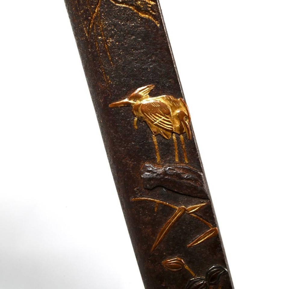 Japanese Meiji Victorian Iron Shakudo Crane Knife Handle Brooch Antique 3.75" | eBay