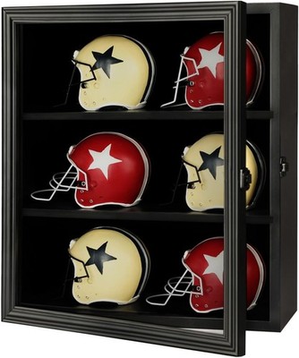 6 Mini Football Helmet Display Case, Wood Mini Helmet Display Case ...