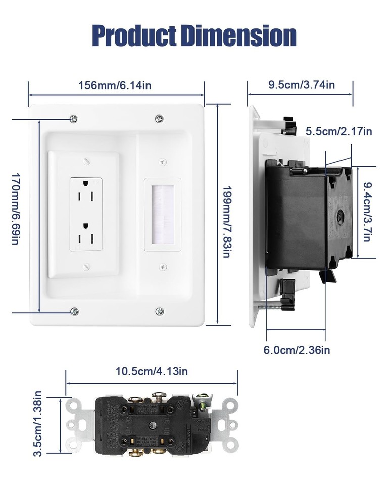 In Wall Cable Management Kit For Tv Recessed Outlet Wall Plate Cable ...