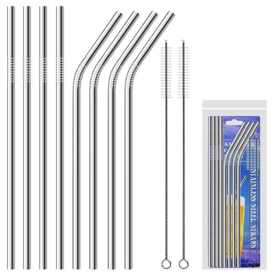 Stainless Steel Drinking Straws Set of 8 with 2 Cleaning Brushes, DLAND ...