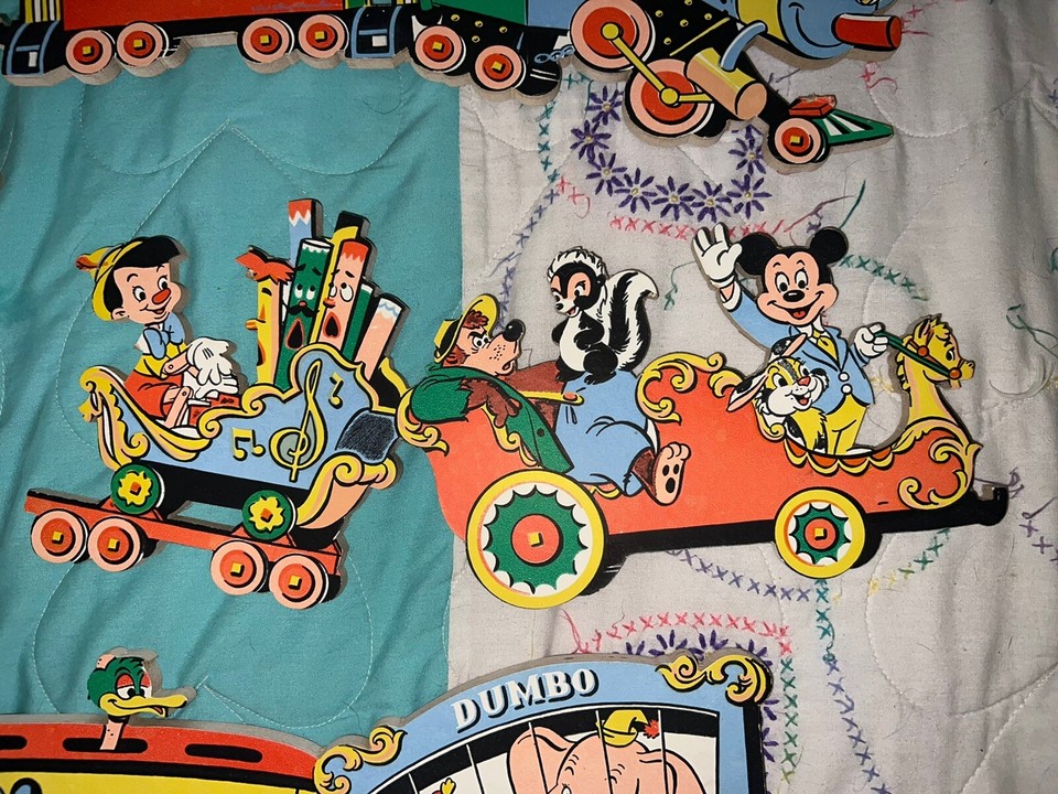 Vintage Walt Disney CIRCUS TRAIN Hanging WALL PLAQUE DECOR Mickey Dumbo ...